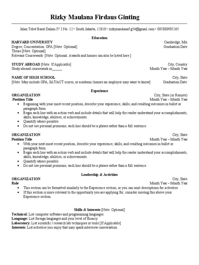 Harvard CV Bullet Template | PDF | Cognition | Linguistics