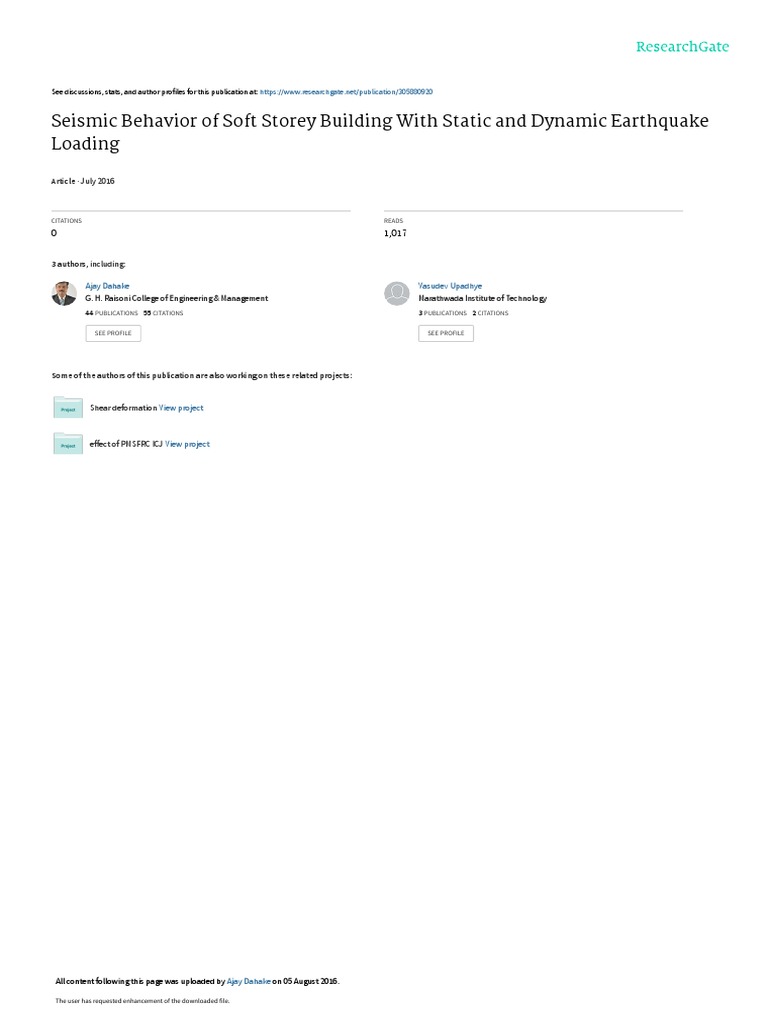 Seismic Behaviorof Soft Storey Building 1 | PDF | Earthquakes | Concrete