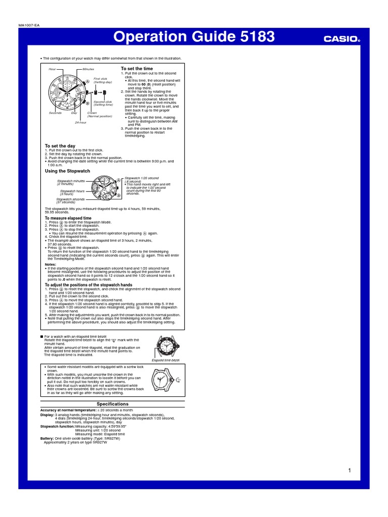 Manual de Reloj Casio 5183 | PDF | Watch | Machines