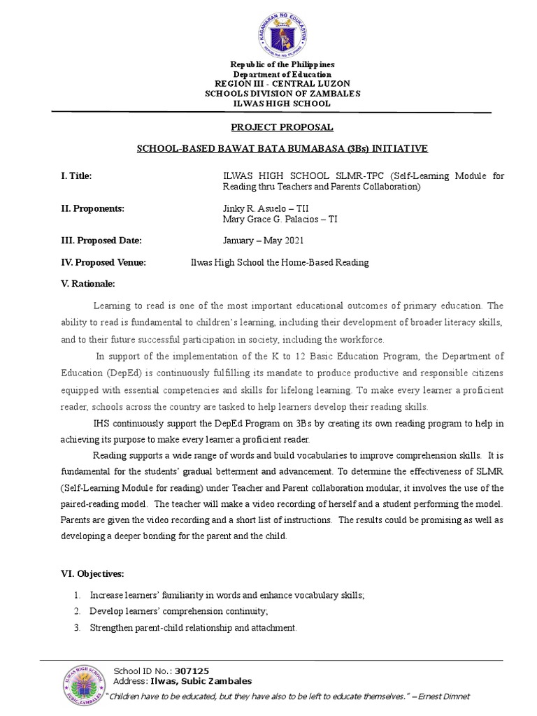 IHS SLMR TPC Self Learning Module For Reading Thru Teachers and Parents Collaboration | PDF ...