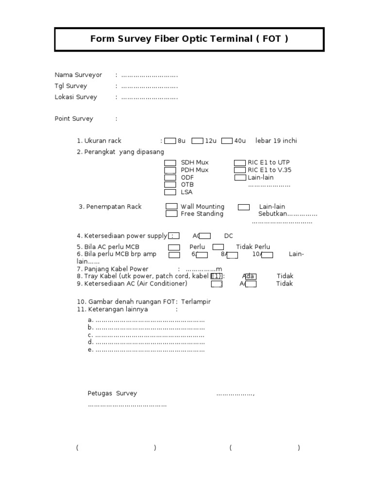 Form Survey Fiber Optic Terminal | PDF
