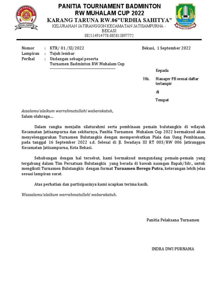 Surat Undangan Turnamen PB NEW | PDF