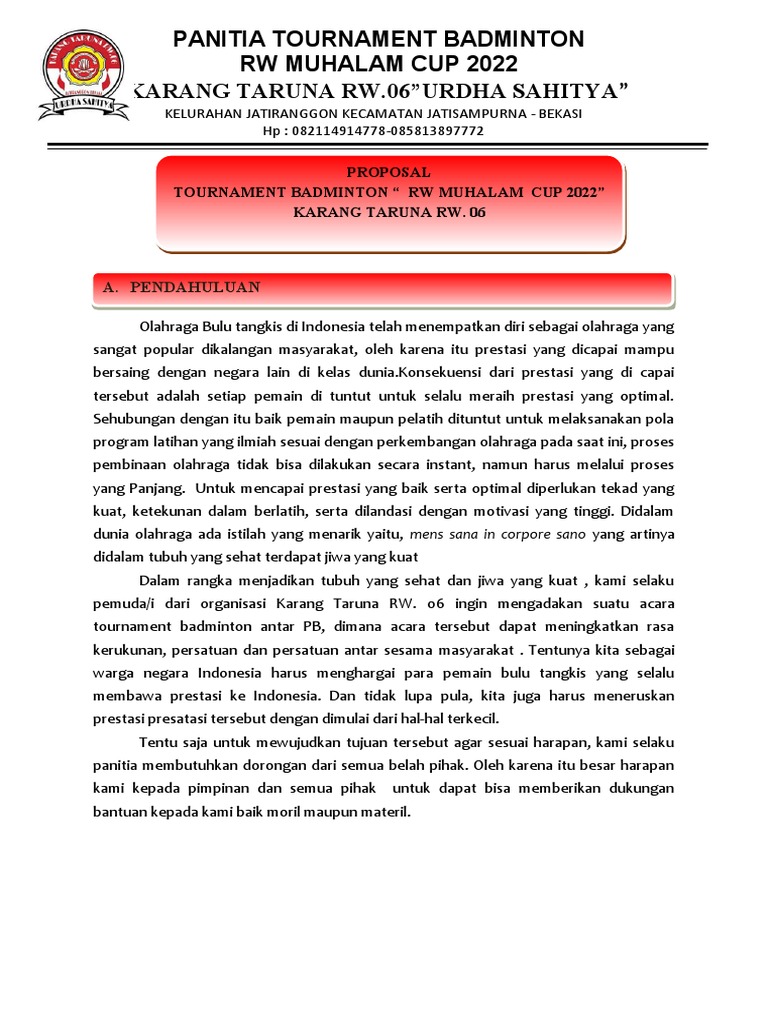 PROPOSAL Tournament Badminton RW 006 Fix Print | PDF