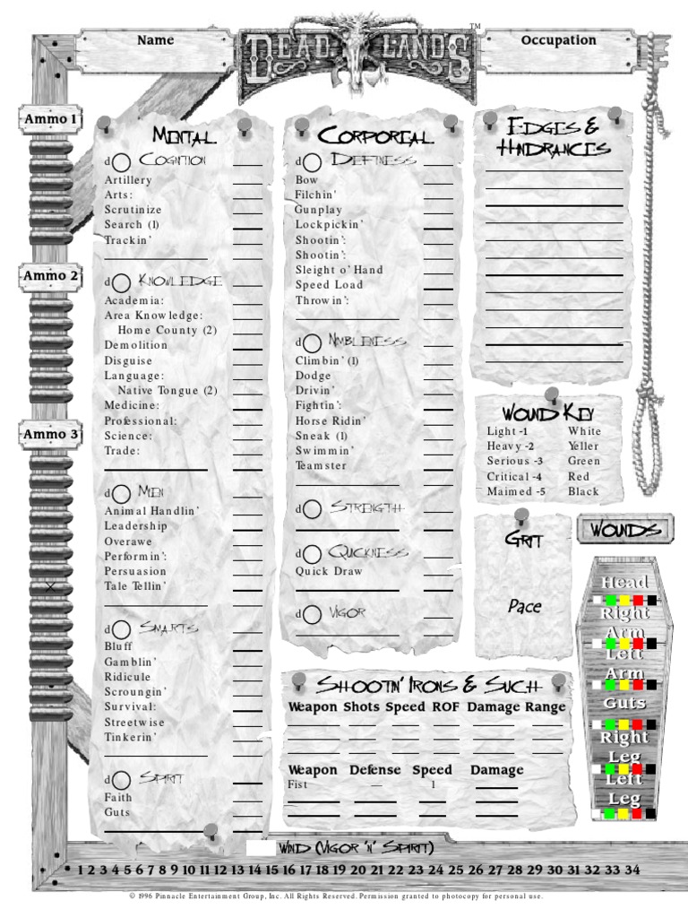 Deadlands Classic - Character Sheet FF (Adv) | PDF | Trigger (Firearms ...