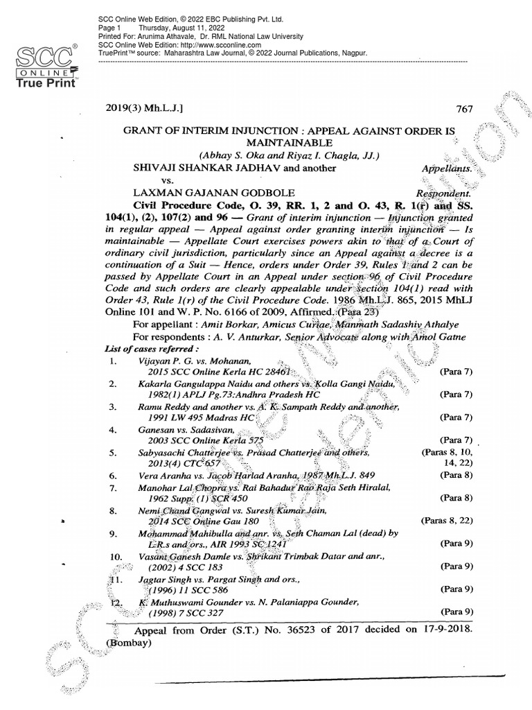 Shivaji Shankar Jadhav v. Laxman Gajanan Godbole, 2018 SCC OnLine Bom ...