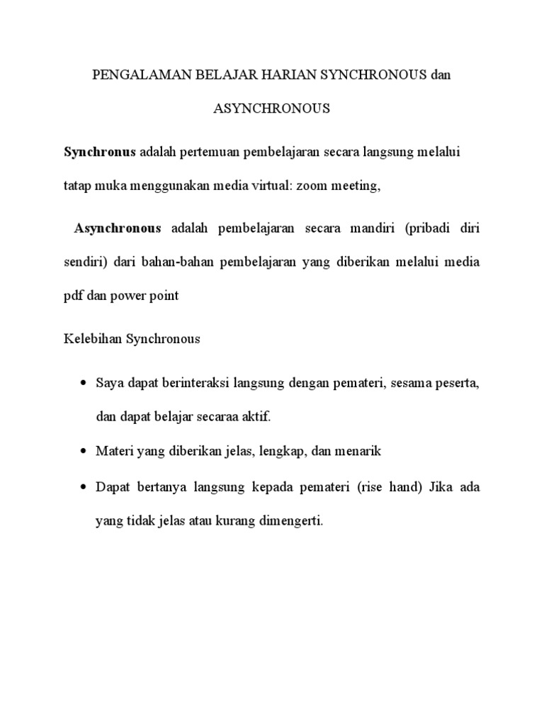 Learning Journal Agenda 2 Synchronous Dan Asynchronous | PDF