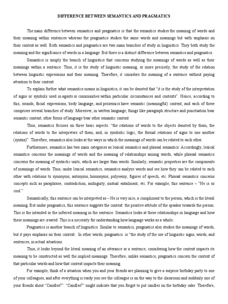 Semantics and Pragmatics | Download Free PDF | Word | Linguistics