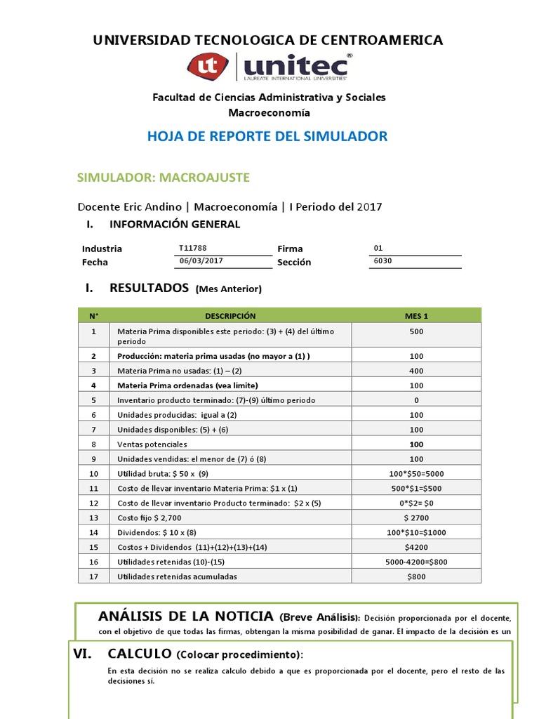 HOJA - DE - REPORTE - DEL - SIMULADOR - MACRO (Decision 1) | PDF | Inventario | Economias