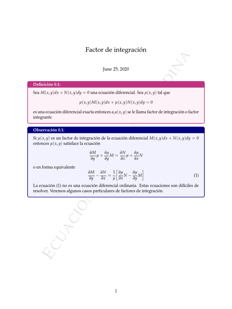 Clase 3 2 Factor Integracion | PDF | Ecuaciones | Integral