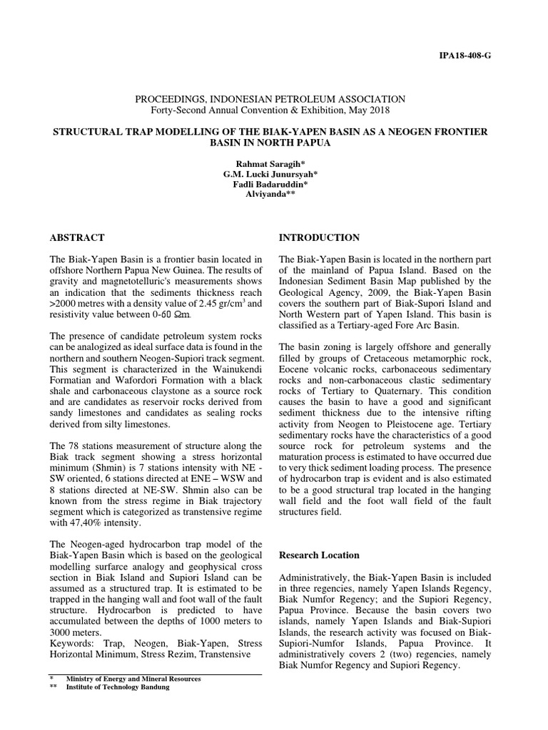 Structural Trap Modelling of The Biak-Yapen Basin As Neogen Frontier Basin in North Papua | PDF ...