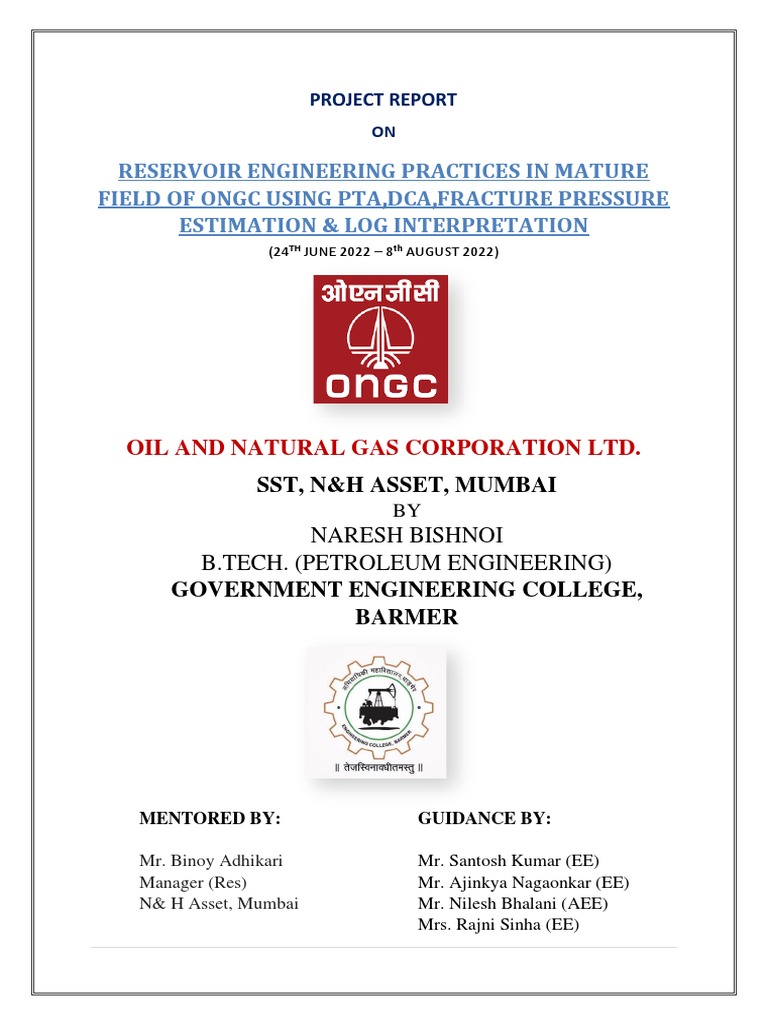 Summer - Training - ONGC - Report - Naresh Bishnoi | PDF | Petroleum Reservoir | Extraction Of ...