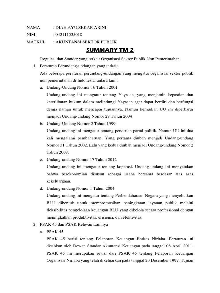 Resume TM 2 - Diah Ayu Sekar Arini - 042111535018 | PDF | Pengelolaan Keuangan & Uang