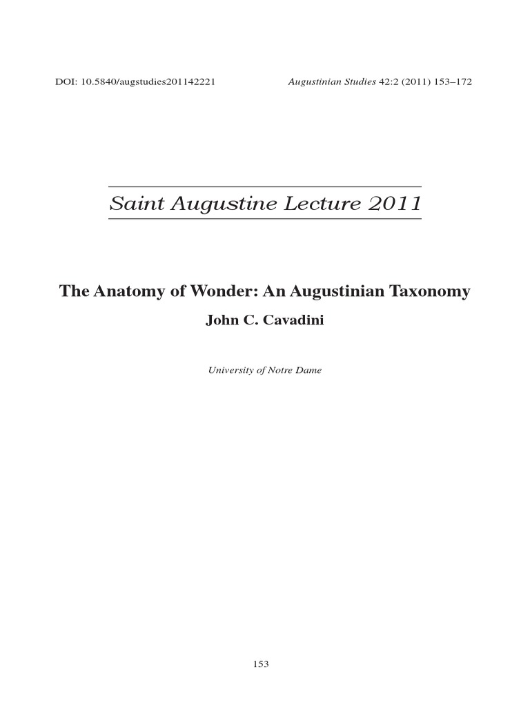 Augustinian Wonder: A Taxonomy | PDF | Augustine Of Hippo | Mind