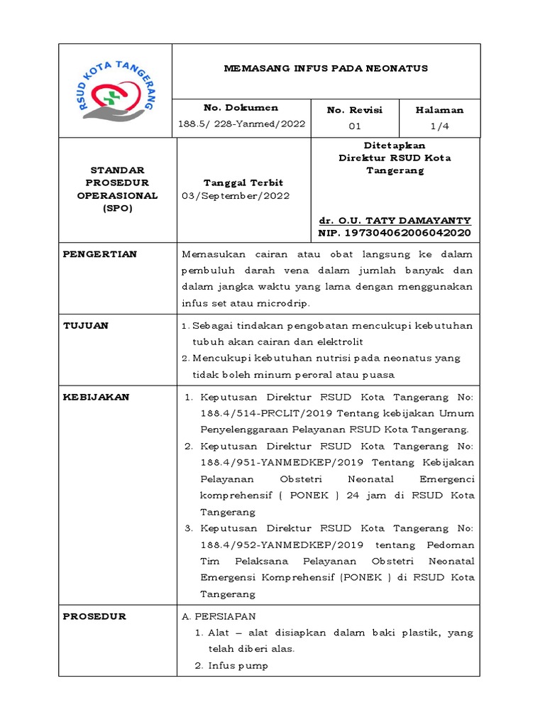 Sop Memasang Infus Pada Neonatus | PDF