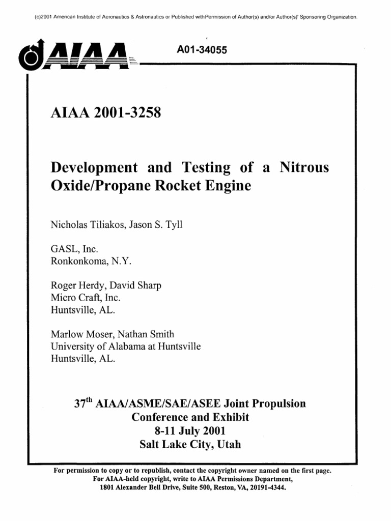 Development and Testing of A Nitrous Oxide Propane Rocket Engine | PDF ...