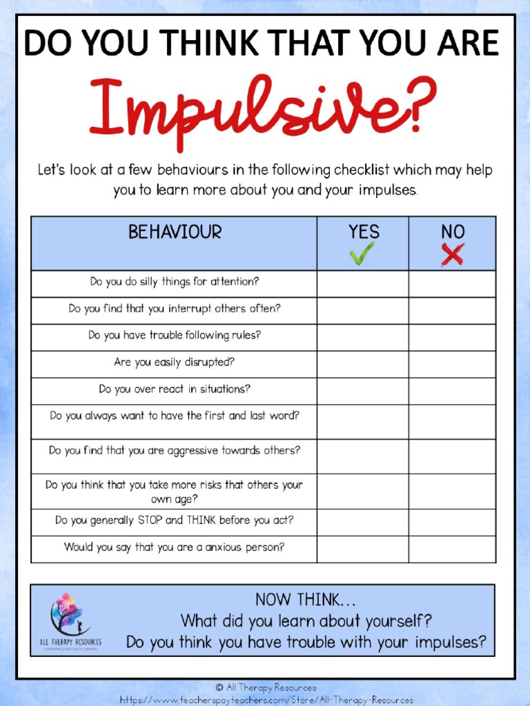 ImpulsiveAngerManagementChecklistWorksheetEmotionalRegulationSEL 1 | PDF