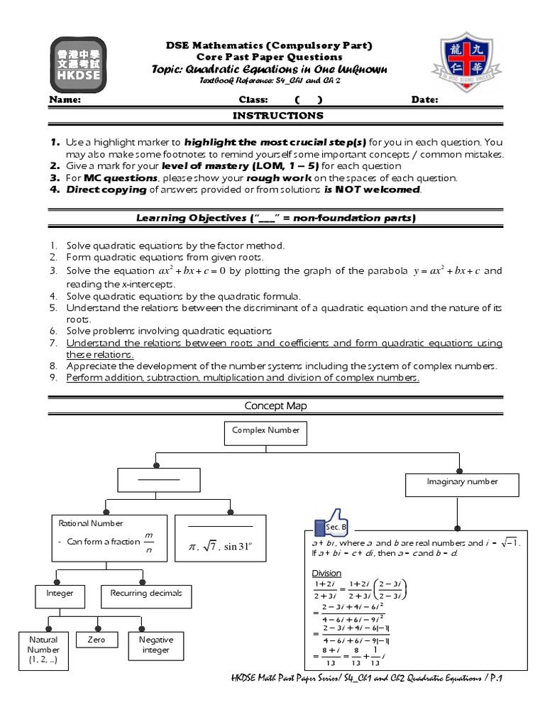 S4 CH 1 - 2 (Quadratic Equations) | PDF | Quadratic Equation | Equations