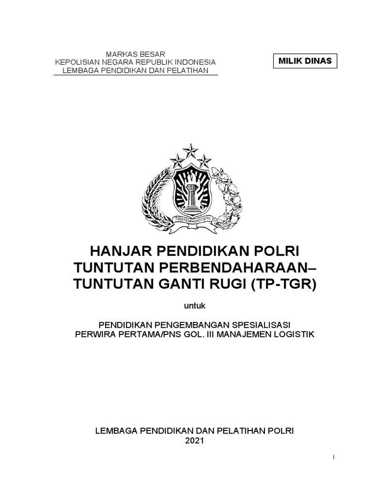 Hanjar Pendidikan Polri Tuntutan Perbendaharaan - Tuntutan Ganti Rugi ...
