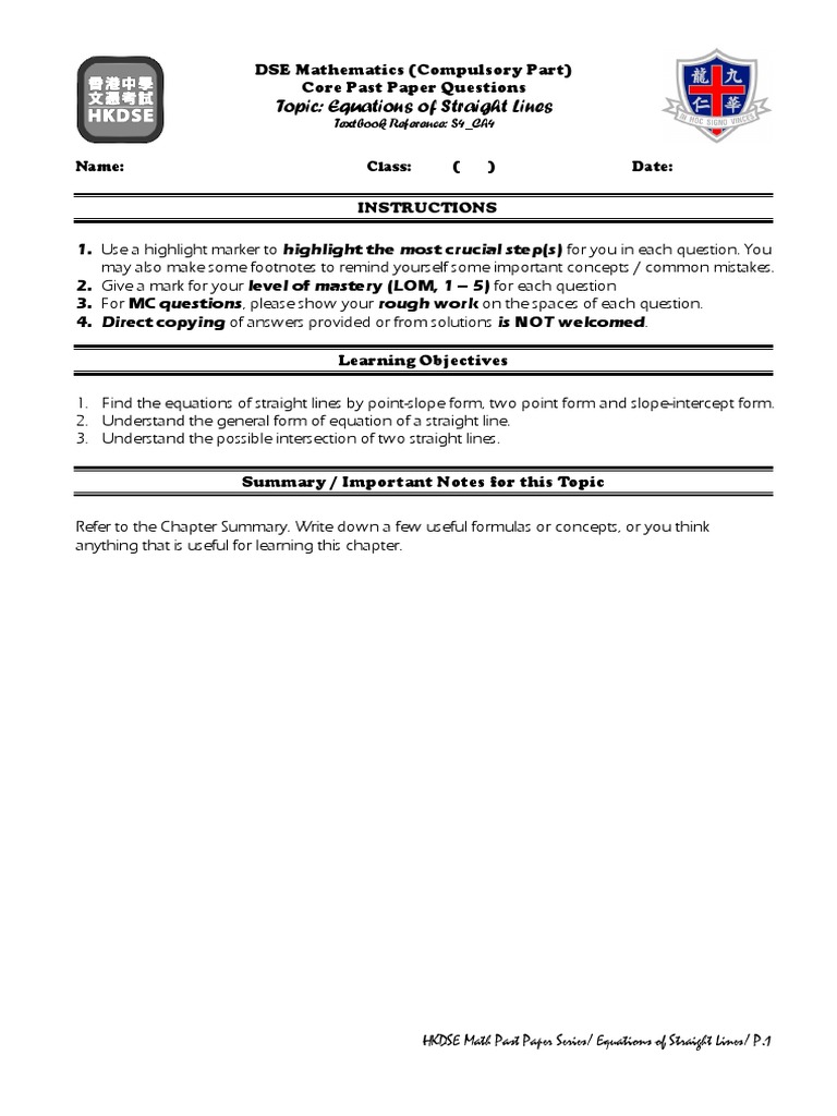 S4 CH 4 (Equations of Straight Lines) | PDF | Line (Geometry ...