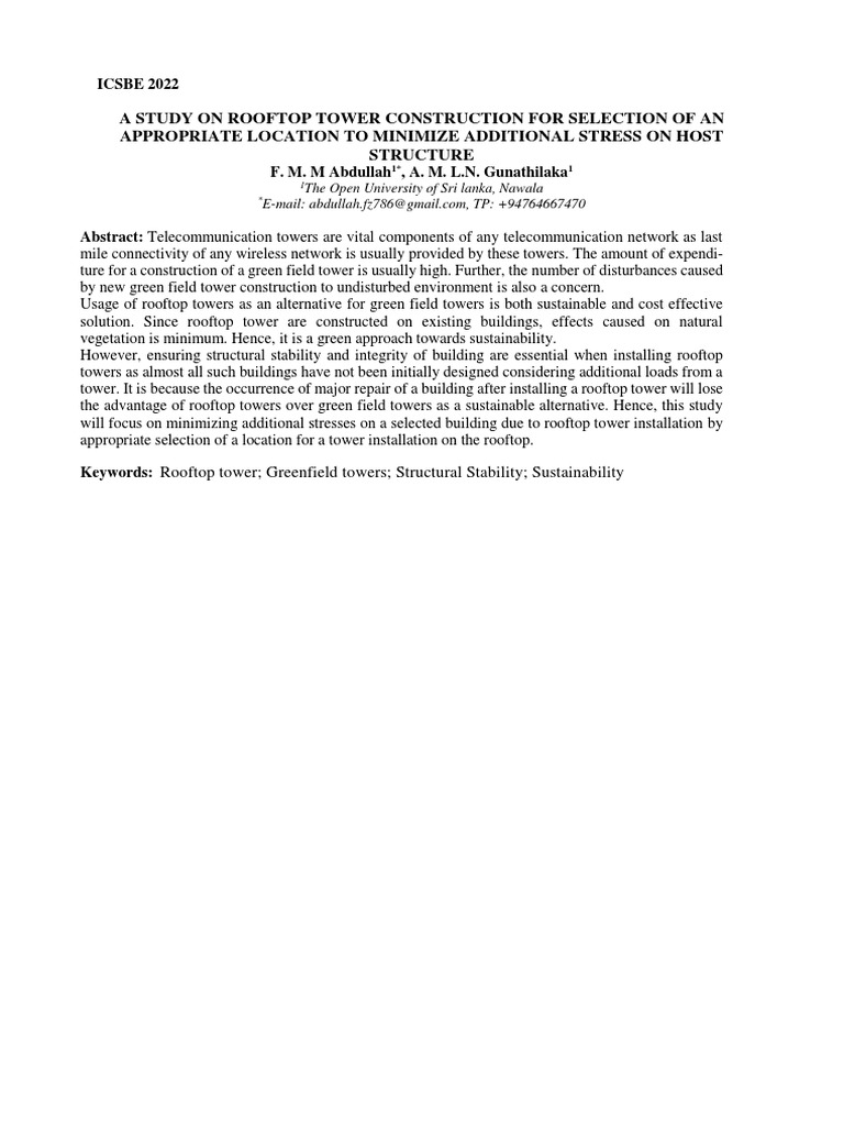 A Study On Rooftop Tower Construction For Selection Of An Appropriate