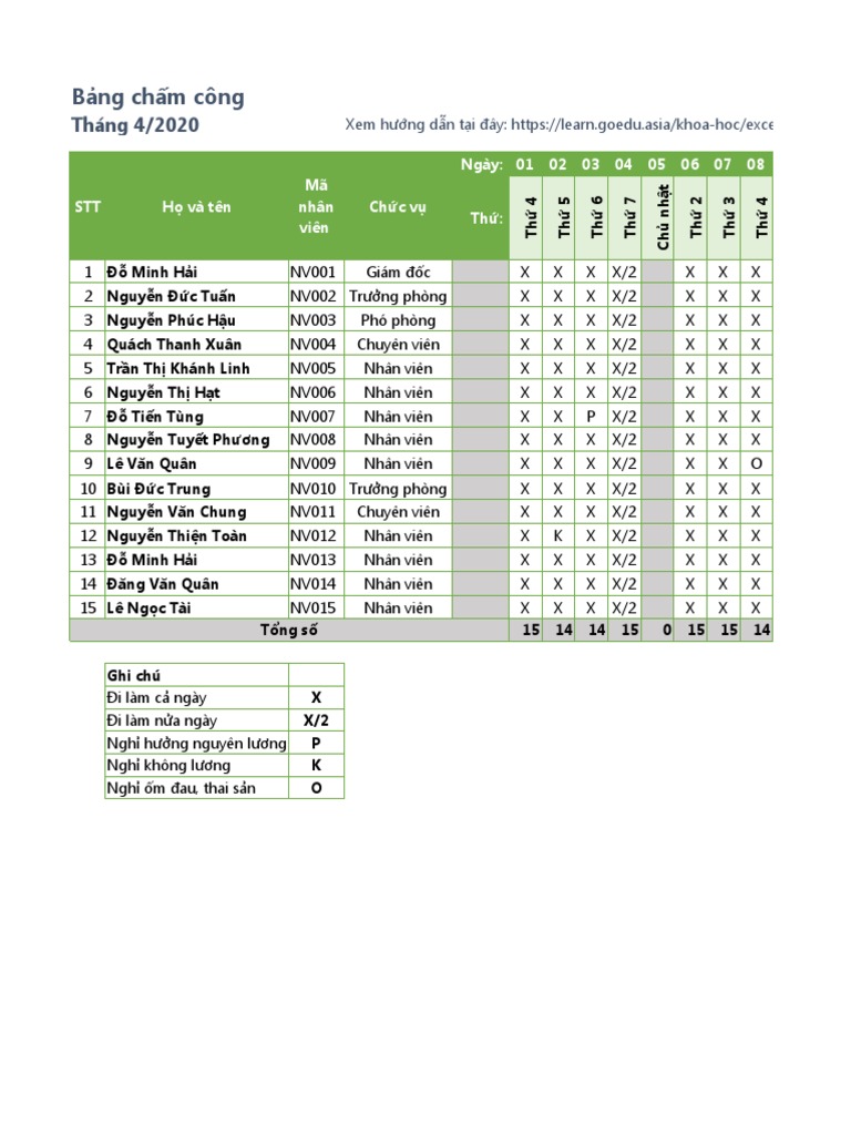 GoEdu - Mau Cham Cong Theo Thang - Bai 12 | PDF