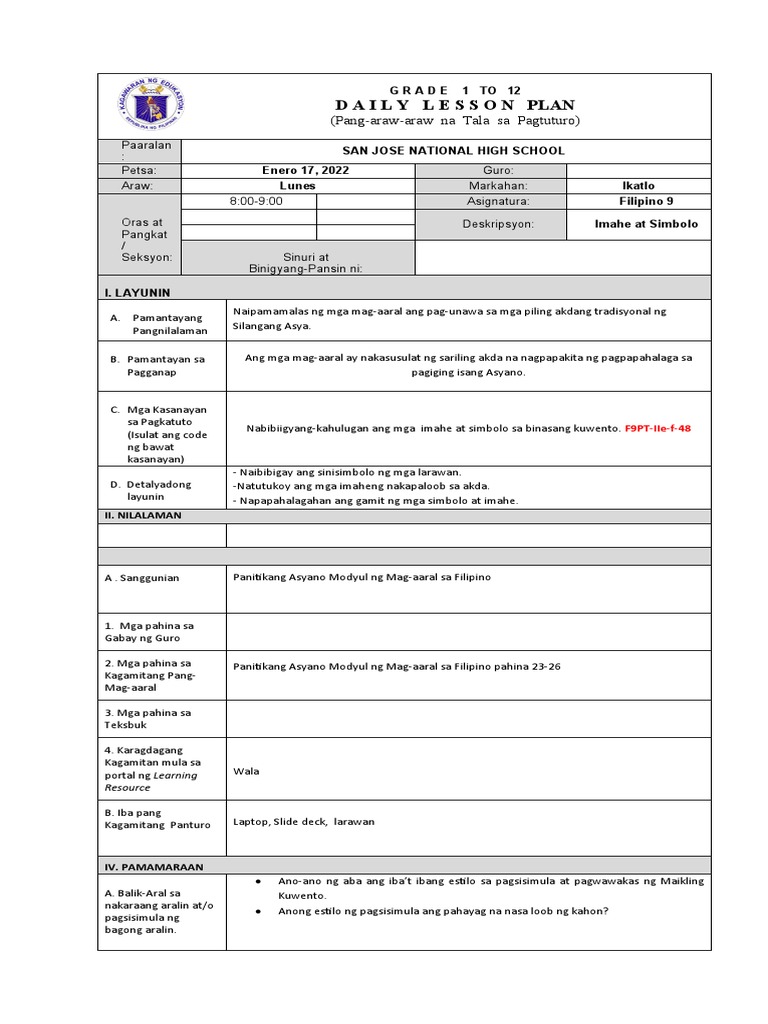 DLP- Filipino 9 | PDF