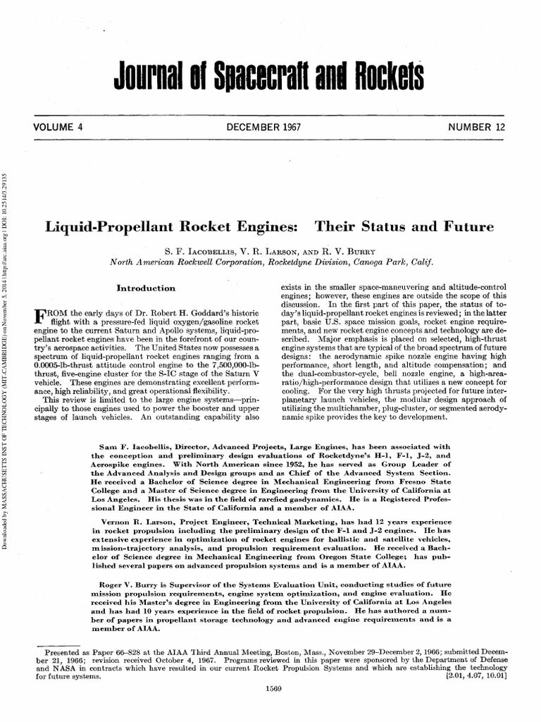 Journal El Spacecraft Am Rockets: Liquid-Propellant Rocket Engines: Their Status and Future ...