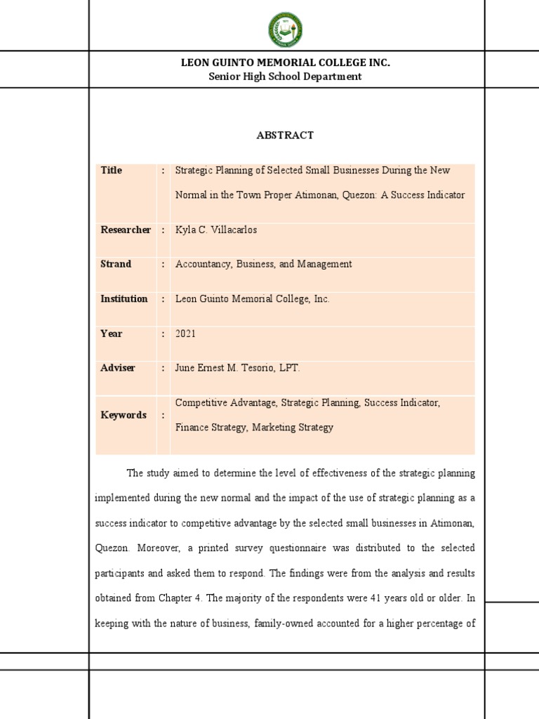 SHS Sample Abstract | PDF