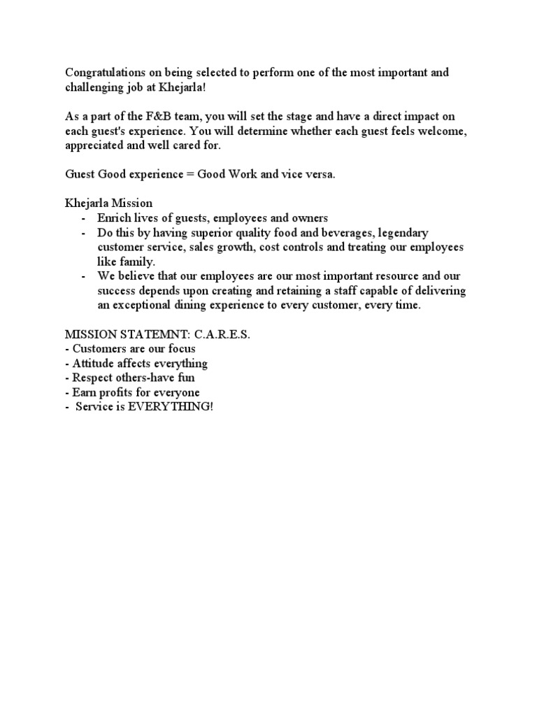 FNB Training | Download Free PDF | Menu | Waiting Staff