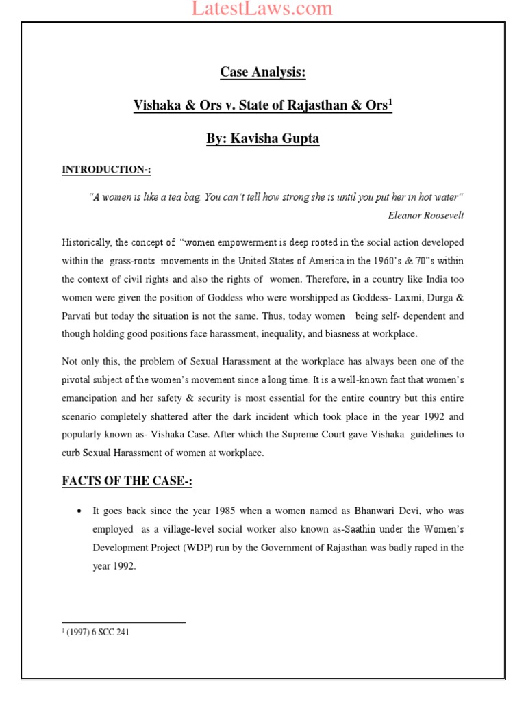 Case Analysis Vishaka Ors v. State of Rajasthan Ors by Kavisha Gupta ...