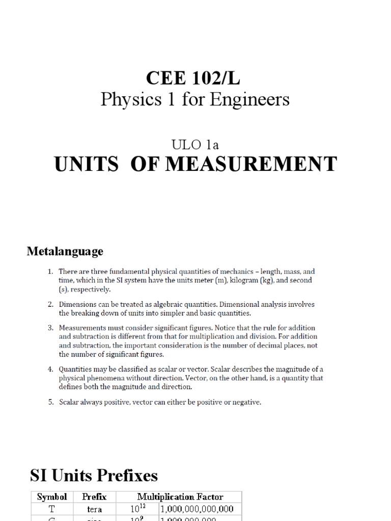ULO 1a (Units of Measurement) | PDF | Euclidean Vector | Physics