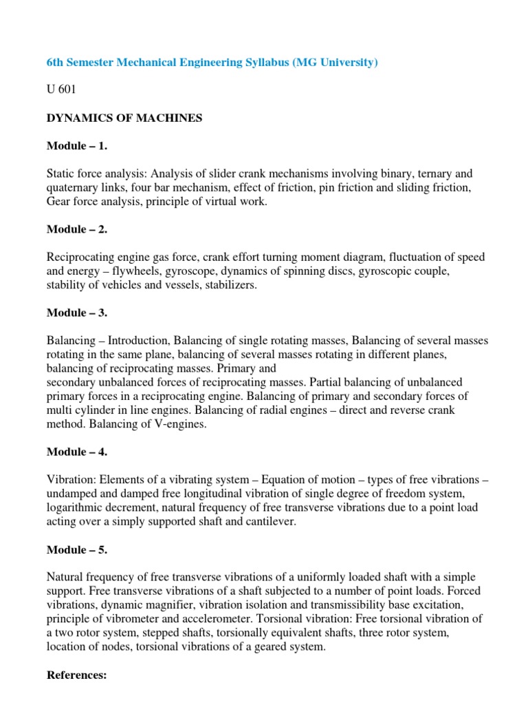 6th Semester Mechanical Engineering Syllabus (MG University) | PDF ...