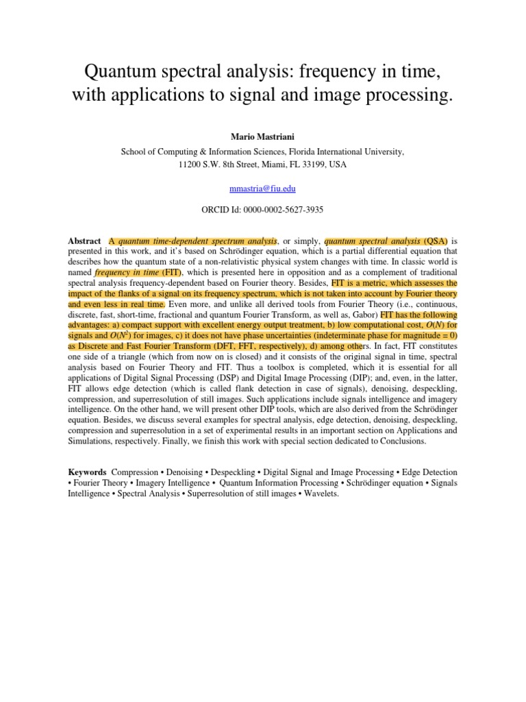 Quantum Spectral Analysis | PDF | Fast Fourier Transform | Discrete Fourier Transform