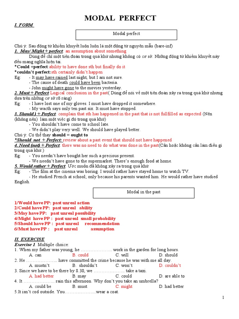 Modal Verbs Modal Perfect | PDF