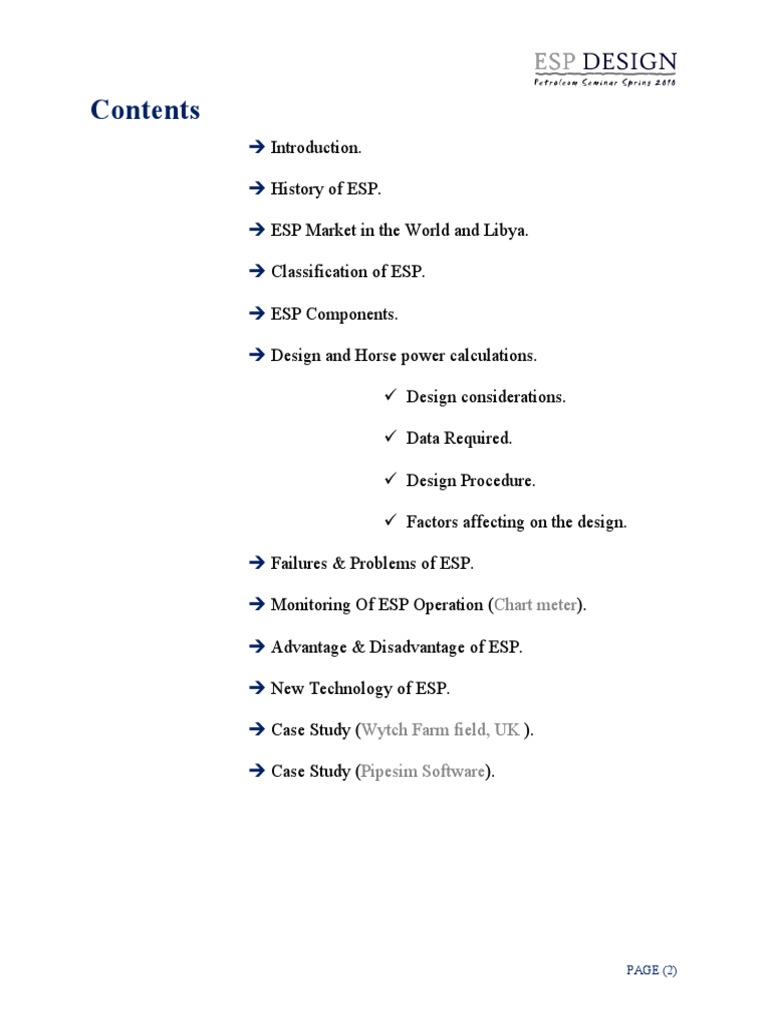 ESP Design | PDF | Pump | Electric Motor