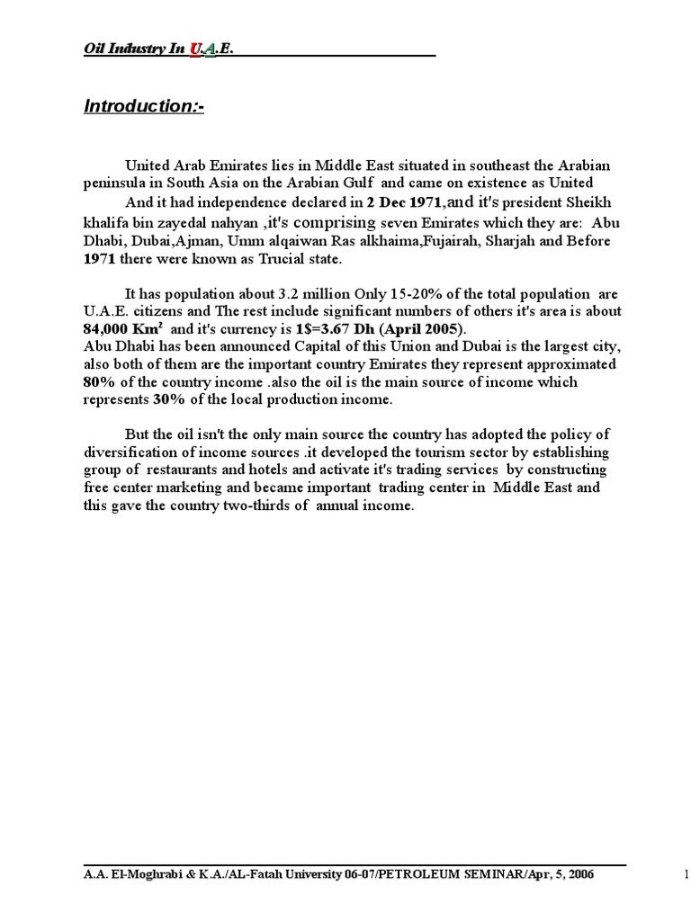 Oil Gas Industry In U A E Pdf United Arab Emirates Oil Refinery