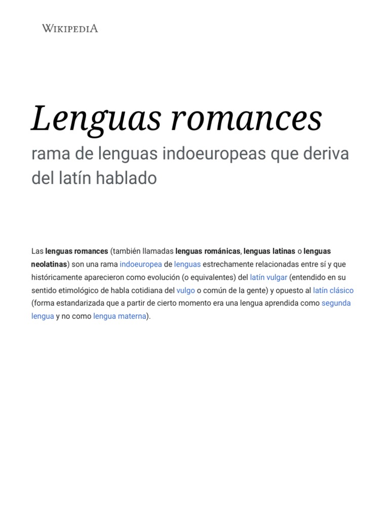 Lenguas Romances - Wikipedia, La Enciclopedia Libre | PDF | latín | Verbo