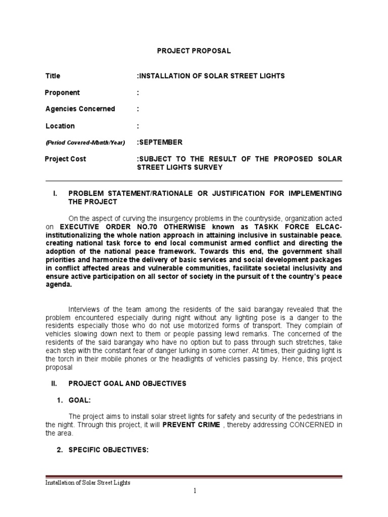 Project Proposal Solar Street Lights. | PDF | Street Light | Peace