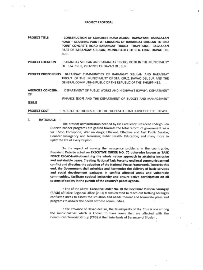 PROJECT PROPOSAL - CONSTRUCTION OF CONCRETE ROAD (360M Road) | PDF