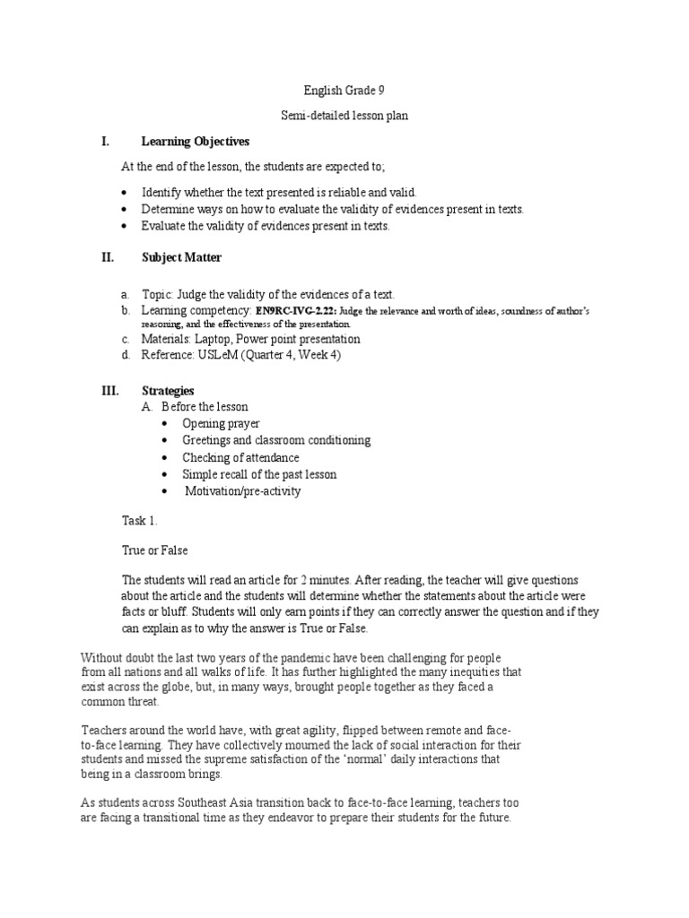 English Grade 9 (Week 4) | PDF | Teachers | Educational Technology