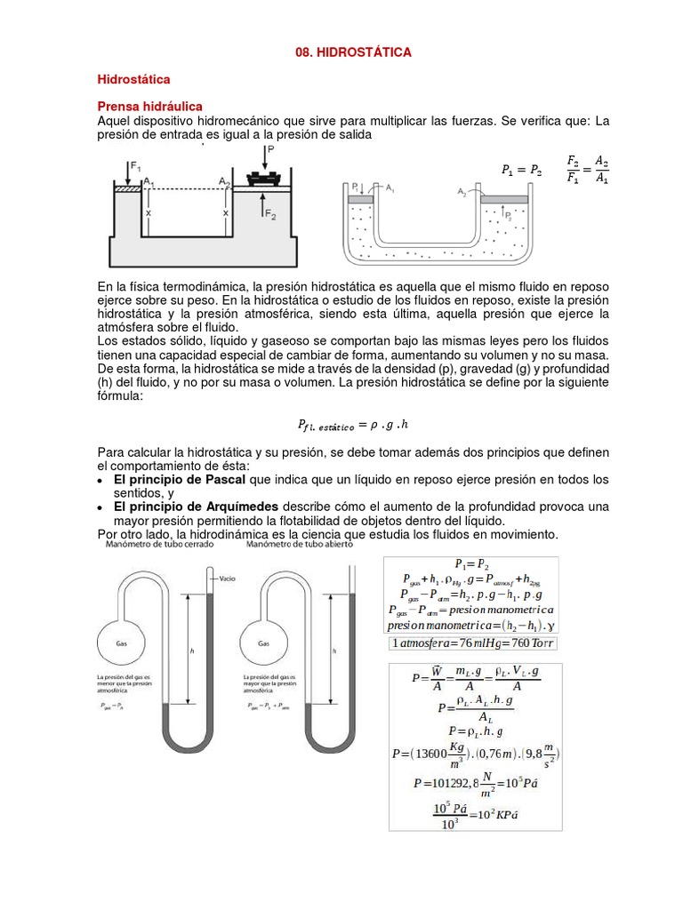 Hidrostática: Principios y Ejercicios | PDF | Presión | Mecánica de fluidos