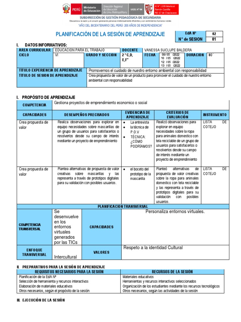 SEGUNDO 1 Sesión de Aprendizaje 2 EDA 2022 MRC | PDF | Aprendizaje | Evaluación
