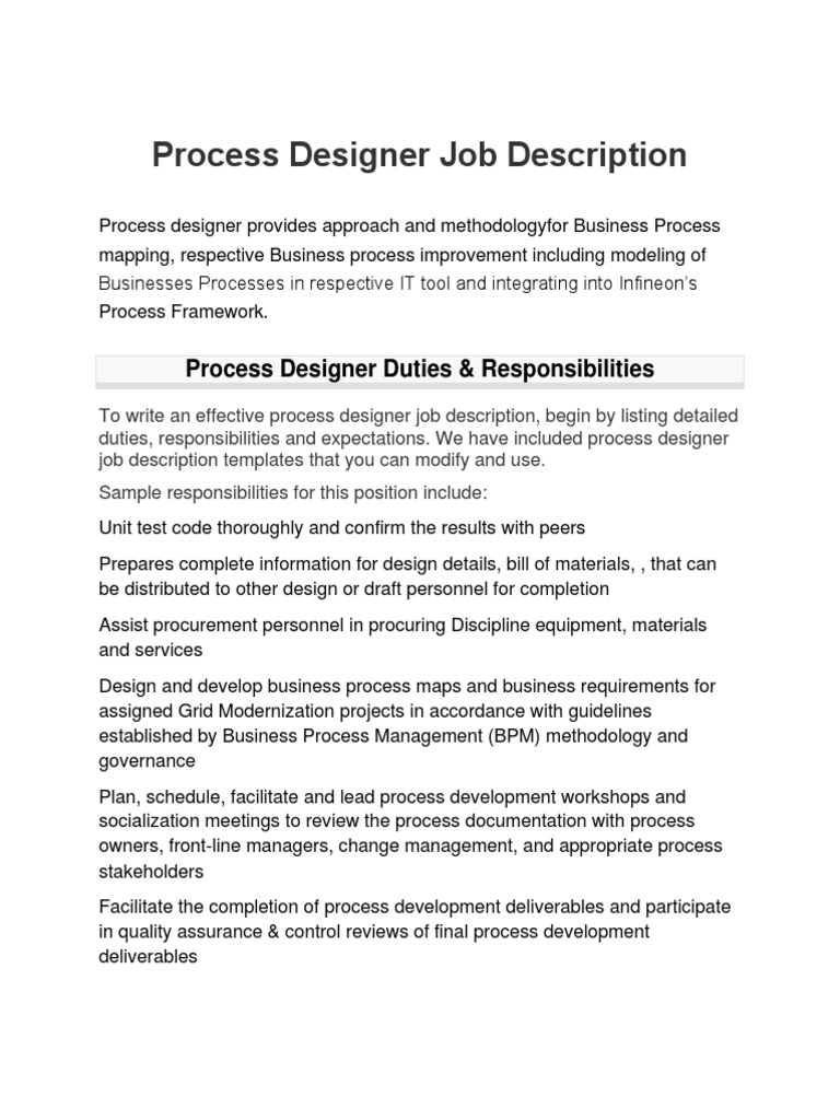 Process Designer - JD | PDF | Business Process | Design