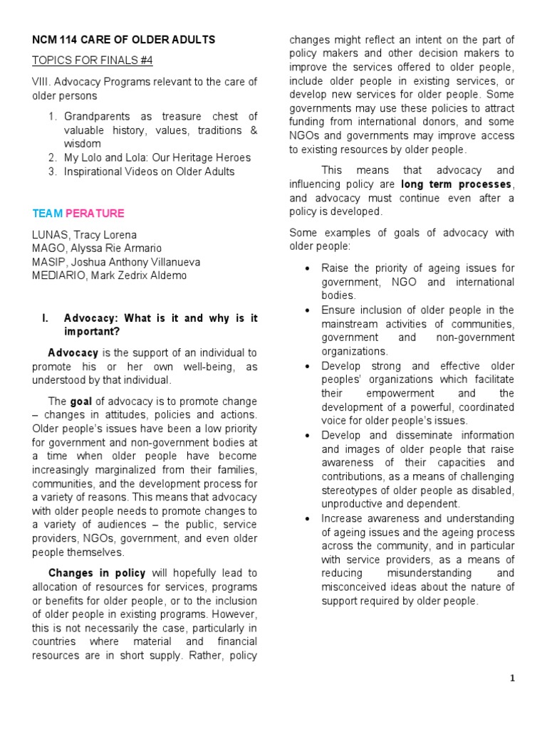 Advocacy Programs Relevant To The Care of Older Persons | PDF | Social ...