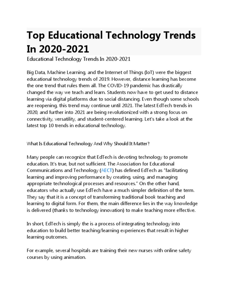 Top Educational Technology Trends in 2020 | PDF | Educational ...