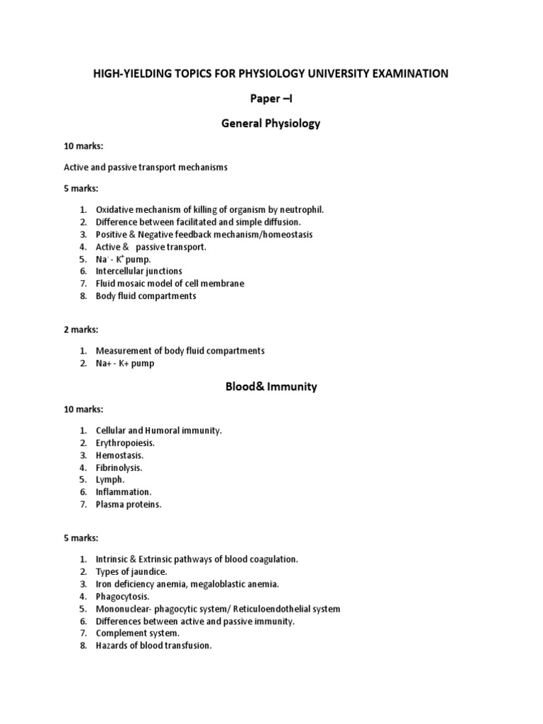 PHYSIOLOGY PAPER 1 QUESTION BANK | PDF | Kidney | Heart