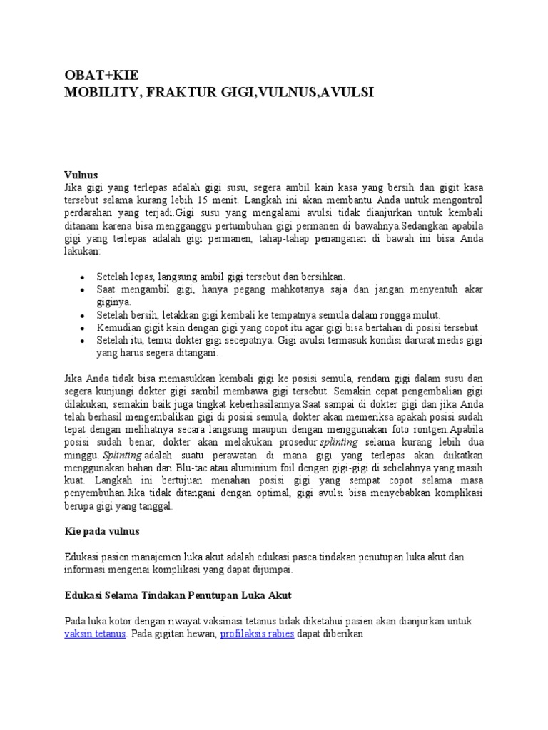 Obat+kie Fraktur Gigi, Avulsi, Vulnus, Mobility | PDF | Ilmu Sosial ...