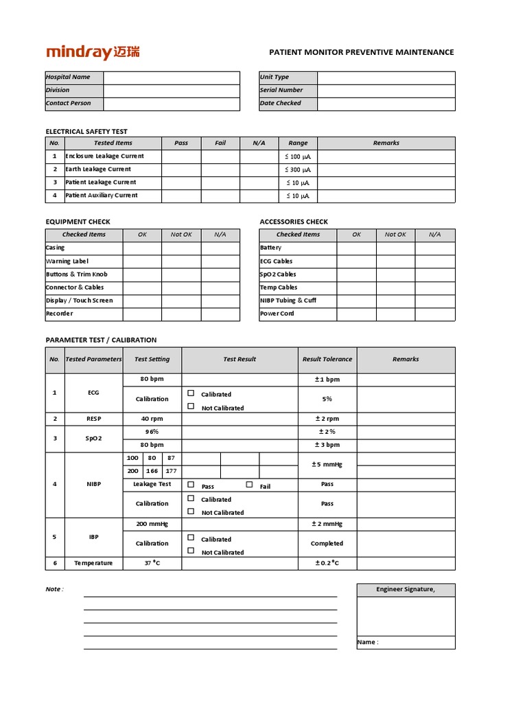 PatientMonitor - CheckForm2 Rev. | PDF | Calibration | Equipment