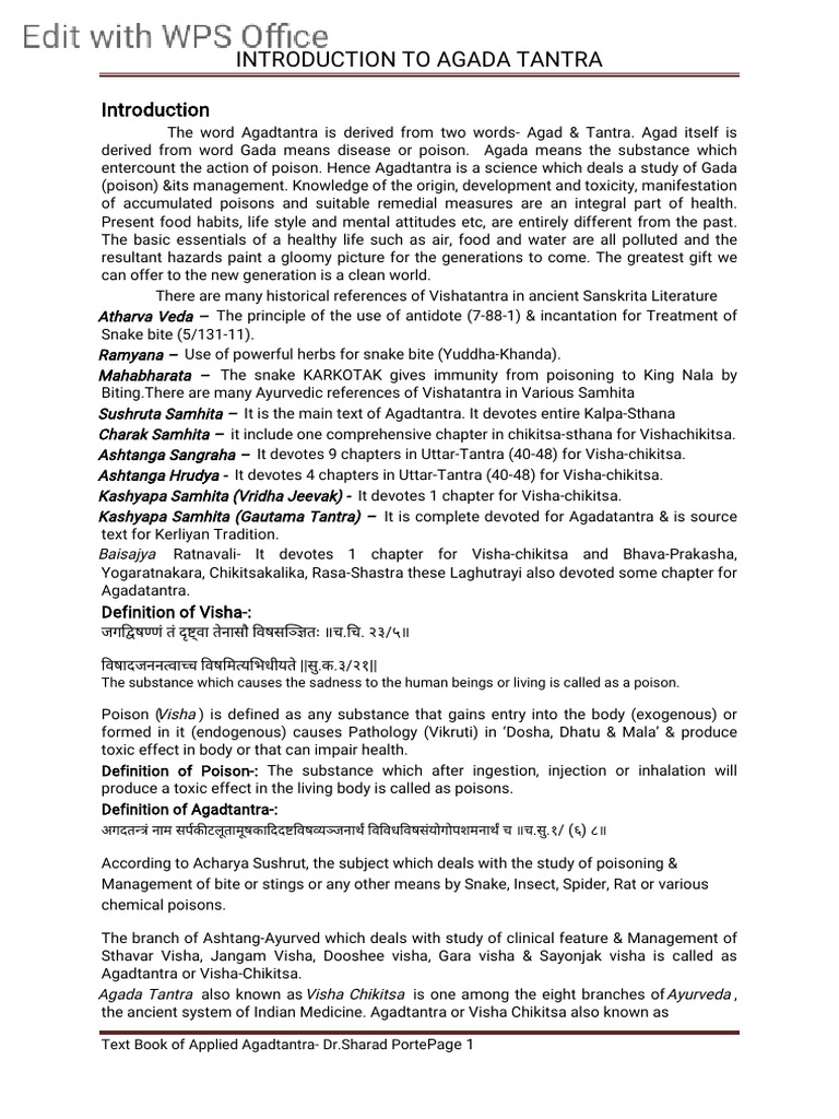 Introduction To Agada Tantra | PDF | Toxicology | Toxin