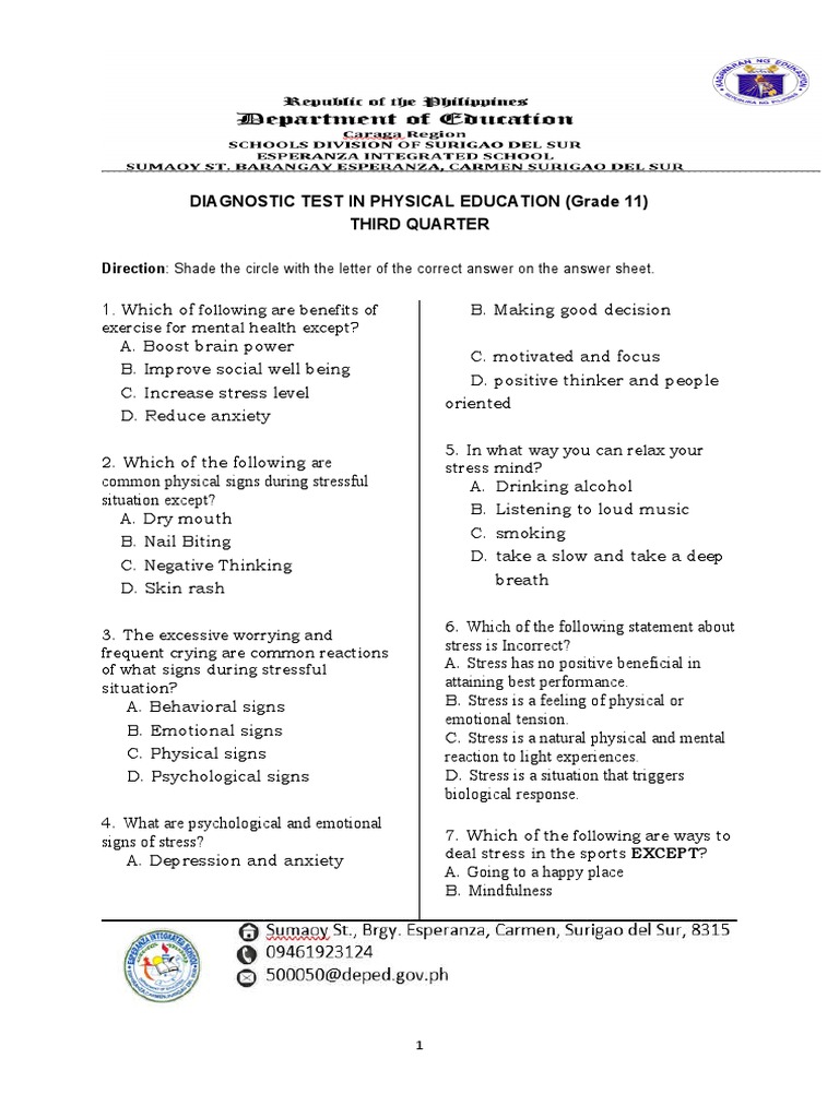 Diagnostic Test in Pe Quarter 3 | PDF | Flexibility (Anatomy ...